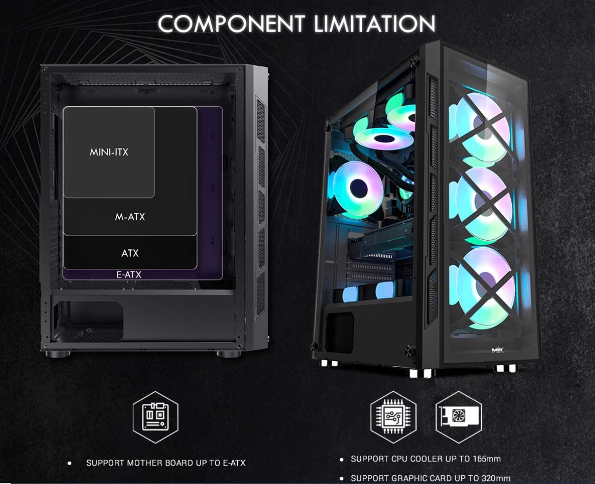 Vỏ case MIK TN10 Mid Tower (sẵn 3 quạt RGB)