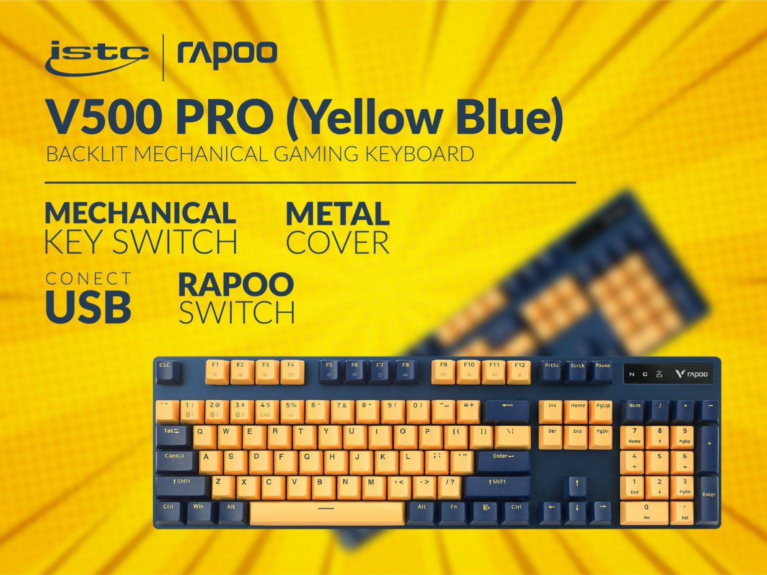 Bàn phím cơ Rapoo V500 Pro Yellow Blue – Brown sw
