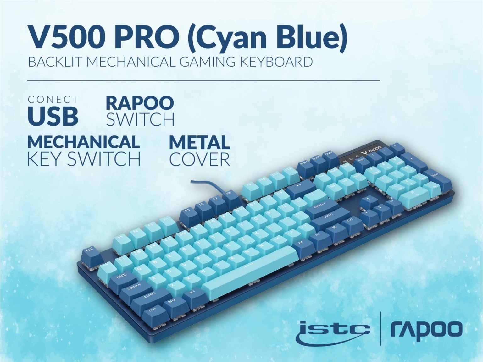 Bàn phím cơ Rapoo V500 Pro Cyan Blue – Red sw